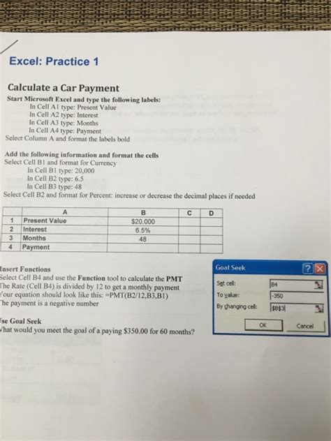Solved Calculate A Car Payment Start Microsoft Excel And