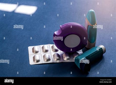 Set Of Asthma Inhaler Accuhaler And Anti Allergy Pills For Treatment Asthma Asthma Controller