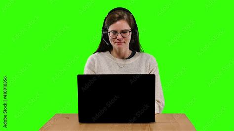 Call Center Female Agent Customer Service On Green Screen Medium Shot Woman Working As A Call