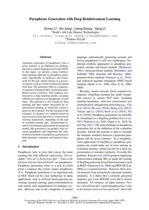 Pdf Paraphrase Generation With Deep Reinforcement Learning