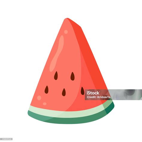 생생한 녹색 껍질과 검은 씨가 있는 붉은 과육이 있는 수박 조각 평면 벡터 그림입니다 음식 그래픽 메뉴 아이콘 로고 엽서 인사말 카드 초대장 또는 인쇄에 대한 여름 과일