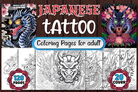 120 Japanese Tattoo Coloring Pages Kdp Graphic By Uniquedesign