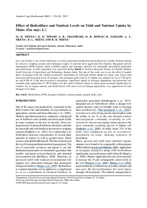 Pdf Effect Of Biofertilizer And Nutrient Levels On Yield And Nutrient Uptake By Maize Zea