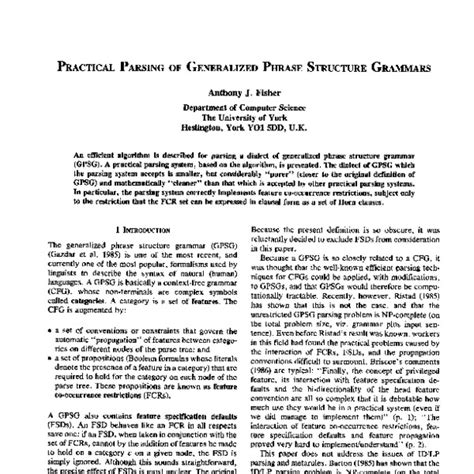 practical parsing of generalized phrase structure grammars acl anthology