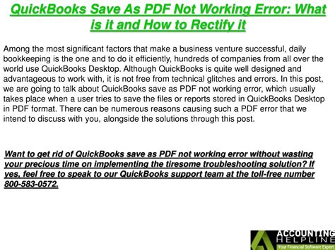PPT Complete Guide To Resolve QuickBooks Save As PDF Not Working Error PowerPoint Presentation
