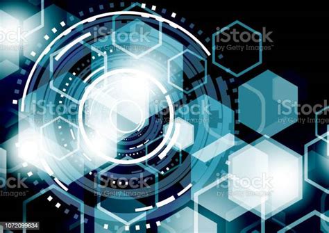 밝은 추상 원 그리고 어두운 배경에 육각형 커뮤니케이션 디자인 혁신 디지털 기술 보안의 개념 벡터 일러스트 레이 션 0명에 대한 스톡 벡터 아트 및 기타 이미지 Istock