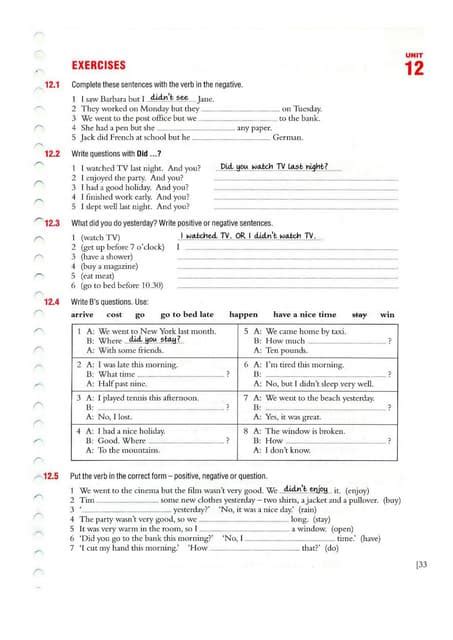 Past Simple Negative Interogative Práctico Pdf