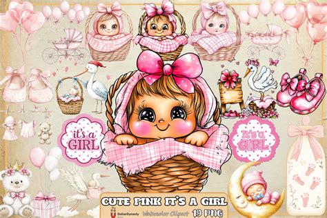 Cute Pink Its A Girl Clipart Bundle Grafik Von Dollar Dynasty