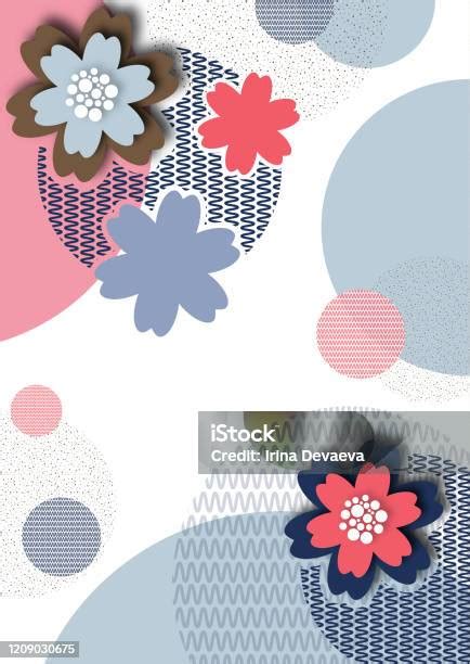 흰색 배경에 색기하학적 모양 선과 꽃 파스텔 색조 엽서 표지 배너 광고에 대한 디자인 동부 요소입니다 갈색에 대한 스톡 벡터 아트 및 기타 이미지 Istock