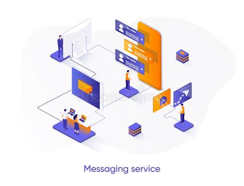 Messaging Service Isometric Web Banner Internet Messenger Mobile Application Isometry Concept