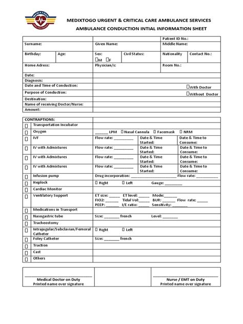 Annex A Ambulance Conduction Intial Information Sheet Pdf