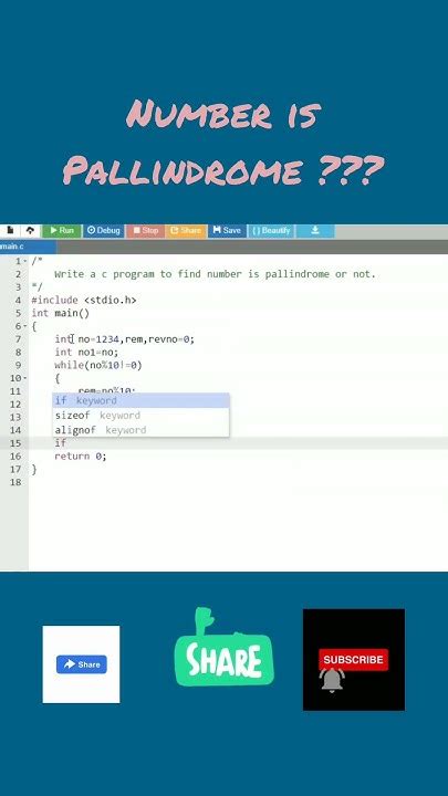How To Check Number Is Pallindrome C Programmanalipatil7670 Shortsfeed Shorts Coding Youtube