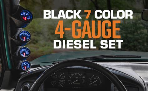 Glowshift Gauges Black 7 Color 4 Gauge Diesel Set 60 Psi Boost 2400° F Exhaust Gas