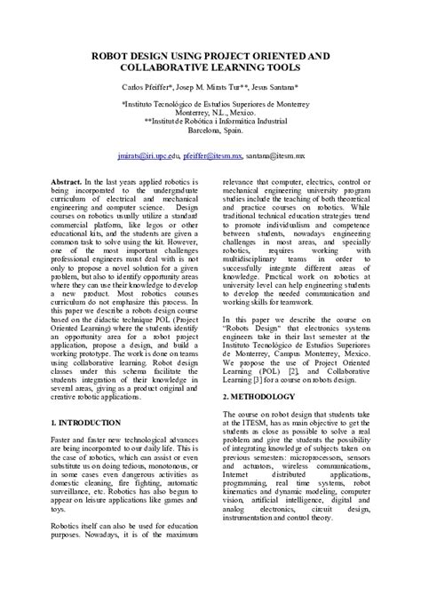 pdf robot design using project oriented and collaborative learning tools