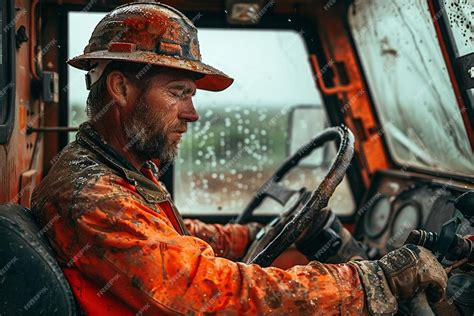 Worker Operating A Motor Grader Captured From Inside Premium Ai Generated Image