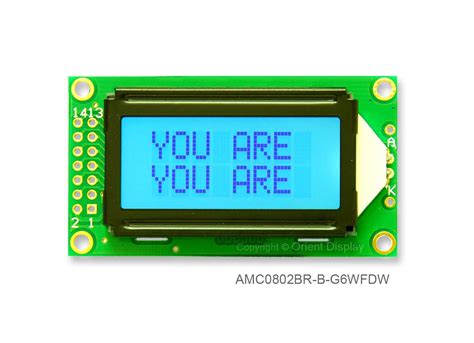AMC0802BR B G6WFDW 82 Character LCD Module Orient Display