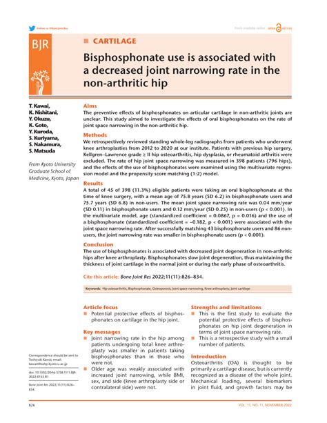 Pdf Bisphosphonate Use Is Associated With A Decreased Joint Narrowing Rate In The Non