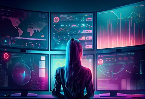 Premium AI Image Illustration Of Woman Back View Looking At Chart Graph On The Screen In Data