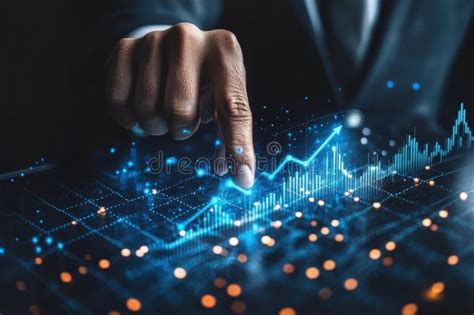 a man is pointing at a graph on a computer screen stock image image