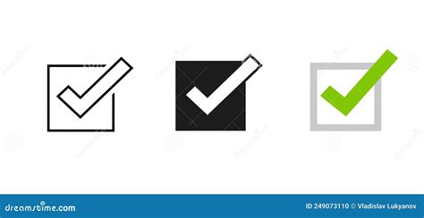 Check Box Icon Square Or Done Check Mark Tick Flat And Line Outline Stroke Pictogram Checkbox