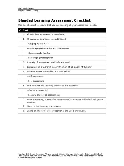 Blended Learning Assessment Checklist Pdf Career And Growth