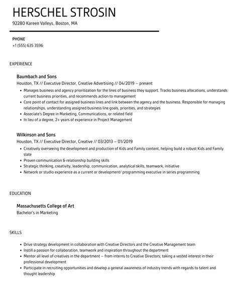 Creative Executive Resume Samples Velvet Jobs