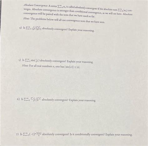 Solved Absolute Convergence A Series ∑nk∞an Is Called