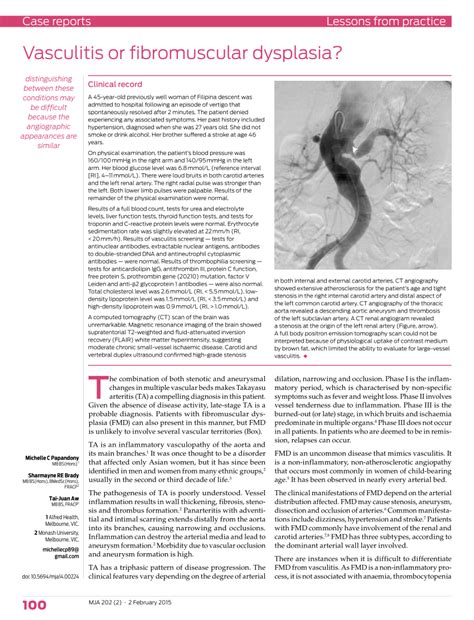 Pdf Vasculitis Or Fibromuscular Dysplasia
