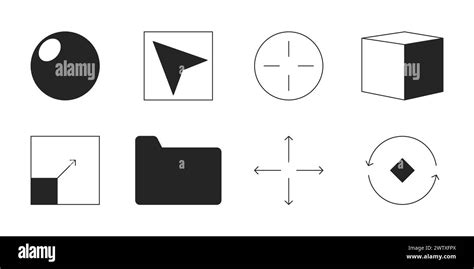 ui design development black and white 2d line cartoon objects set stock