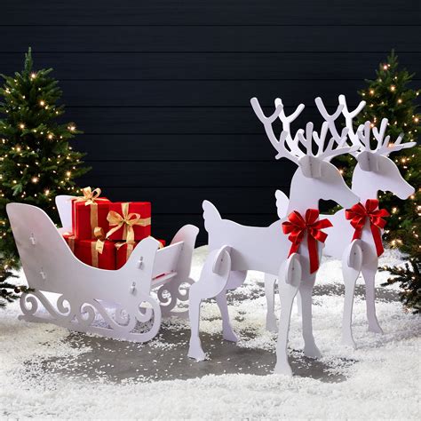 Best Choice Products Large 3 Piece 4ft Reindeer And Sleigh Set Xmas