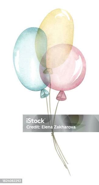 수채화 그림 풍선 인사말 카드 초대장 파티 축하 생일 축하 베이비 샤워 신생아에 대 한 손으로 그린 그림 Isolated 요소 0명에 대한 스톡 벡터 아트 및 기타 이미지