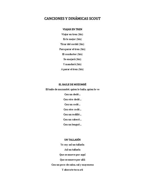 Canciones Y Dinámicas Scout Pdf Alimentos