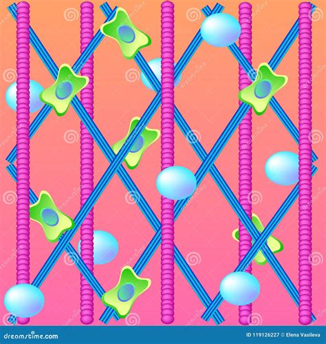 Vector Illustration Of Structure Cells With Collagen Elastin And Fibroblast For Cosmetology