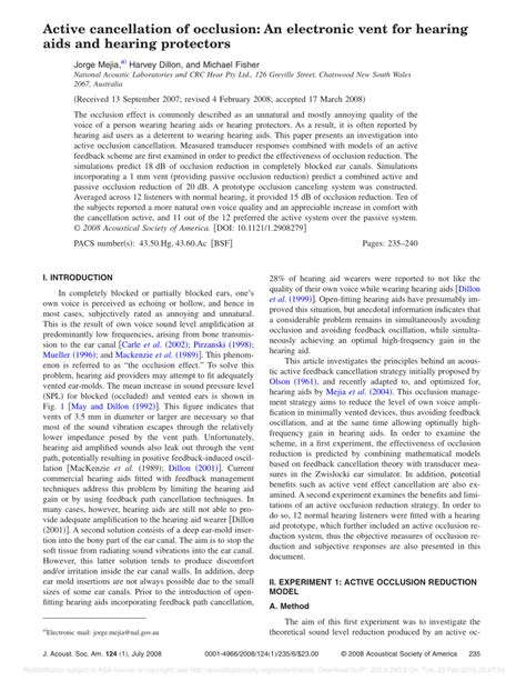 Pdf Active Cancellation Of Occlusion An Electronic Vent For Hearing