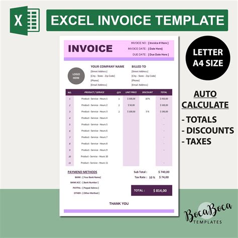 Plantilla De Factura En Excel Hoja De Cálculo De Facturas En Etsy México