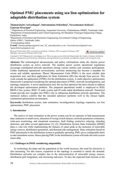 Pdf Optimal Pmu Placements Using Sea Lion Optimization For Adaptable