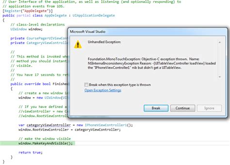 C Registering UITableViewController Causes An Exception In LoadView