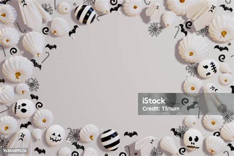 할로윈의 배경입니다 할로윈 유령 풍선 호박 박쥐 흰색 배경에 사탕 3d 렌더링 0명에 대한 스톡 사진 및 기타 이미지 0명 10월 가을 Istock