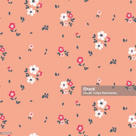 원활한 꽃 패턴 작은 섬세한 식물과 귀여운 꽃 프린트 미니 꽃 분홍색 배경에 추상적인 배열로 나뭇잎 벡터 개화기에 대한 스톡 벡터 아트 및 기타 이미지 Istock