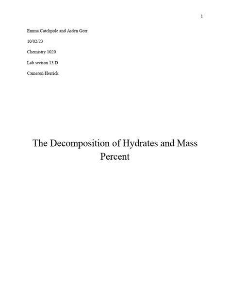 Experiment 3 Full Lab Report Gen Chemistry 1020 Pdf