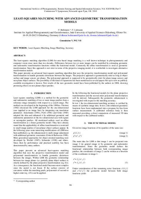 pdf least squares matching with advanced geometric transformation models