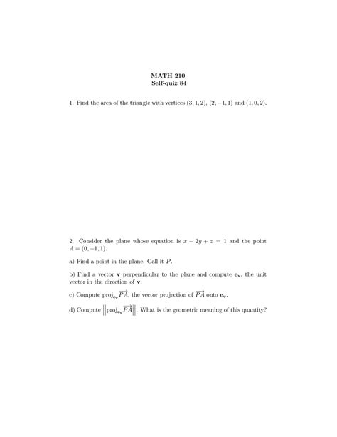 Calculus Iii Solutions To Self Quiz 84 Math 210 Docsity