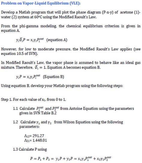 Problem On Vapor Liquid Equilibrium Vle Develop A