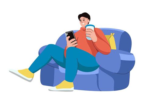 Boy Relax On Sofa With His Phone 53889954 Vector Art At Vecteezy
