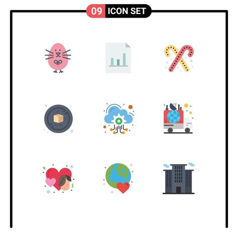 User Interface Pack Of 9 Basic Flat Colors Of Services Hosting Dessert Cloud Diet Editable