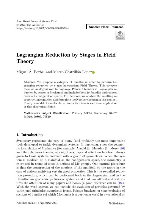 Pdf Lagrangian Reduction By Stages In Field Theory
