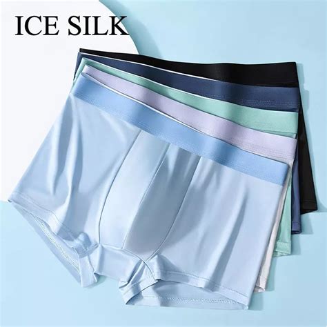 Mens Ice Silk Seamless Boxer Briefs Cool Breathable Comfortable