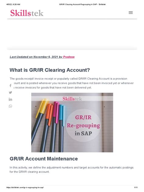 Gr Ir Clearing Account Regrouping In Sap Skillstek Pdf Receipt