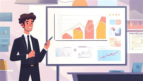 Businessman Presenting Growth Charts And Data On A Whiteboard Premium