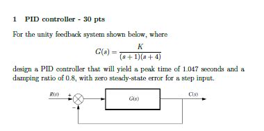 Solved PID Controller PtsFor The Unity Feedback Chegg